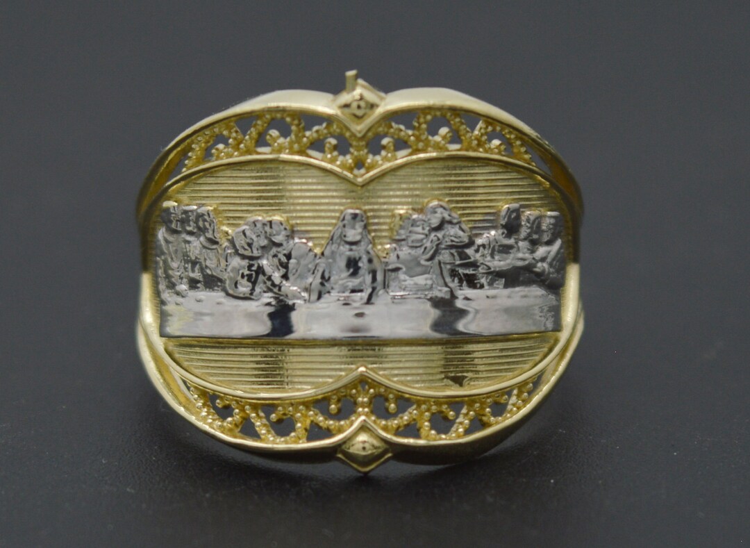 Real 10K Two-tone Solid Gold Shiny Last Supper Charm Ring 2.9gr All ...