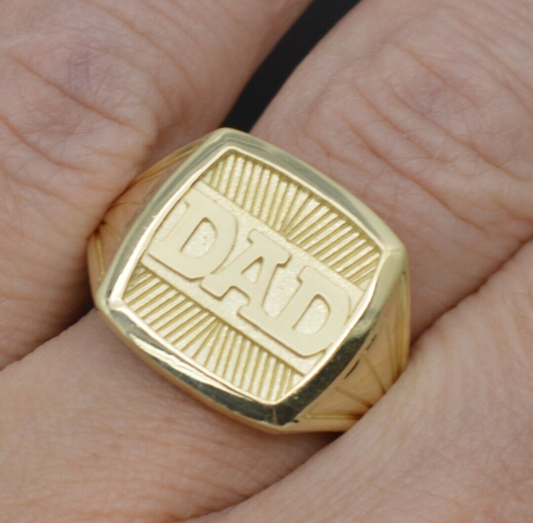 10K Real Yellow Solid Gold Mens "dad" Fathers Day Ring Jewelry 16.8mm 5 ...