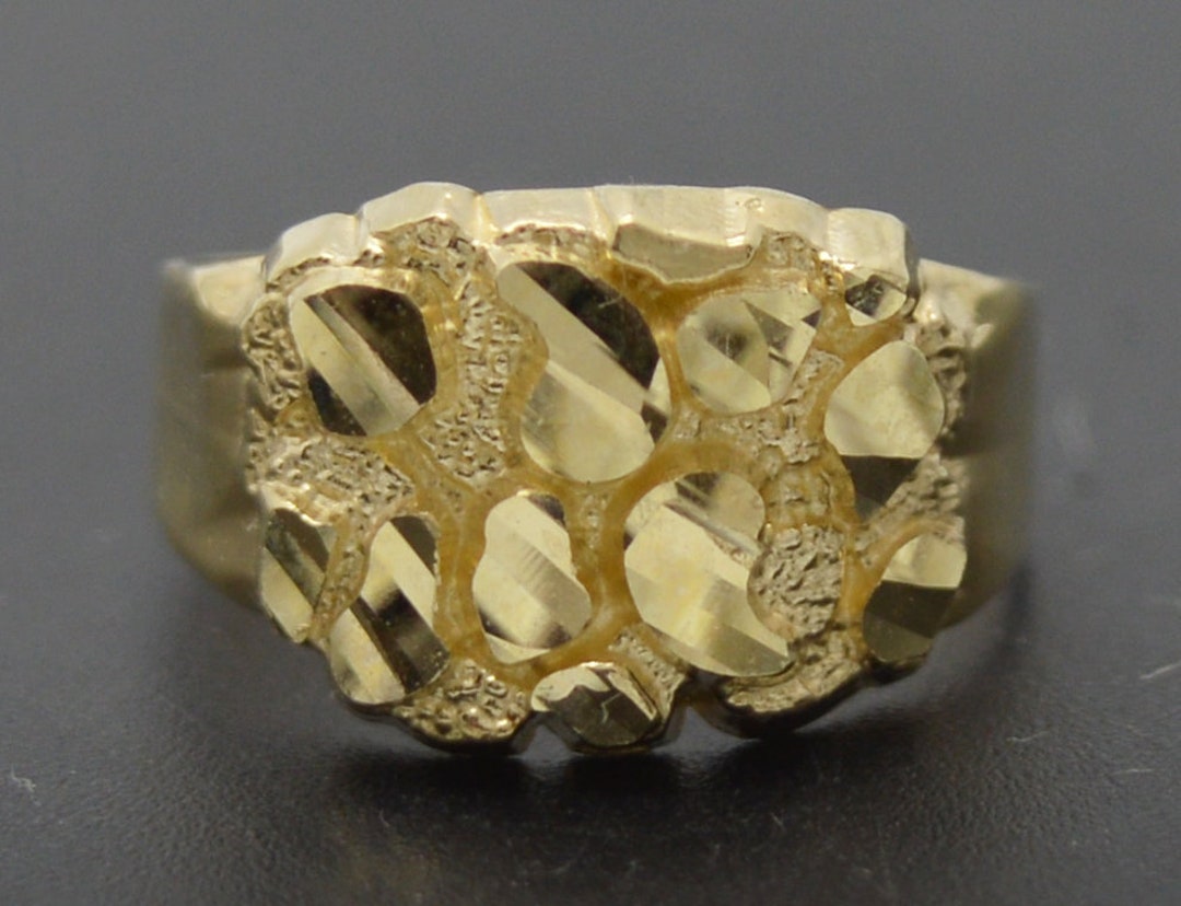 Real 10k Yellow Solid Gold Shiny Kids Nugget Oval Pinky Ring 1.4 Gr ...
