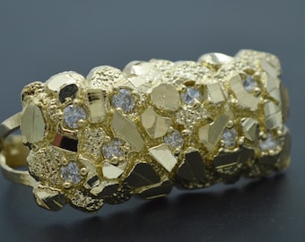 Real Solid 10K Yellow Gold BIG Men's Nugget Square Ring - Etsy
