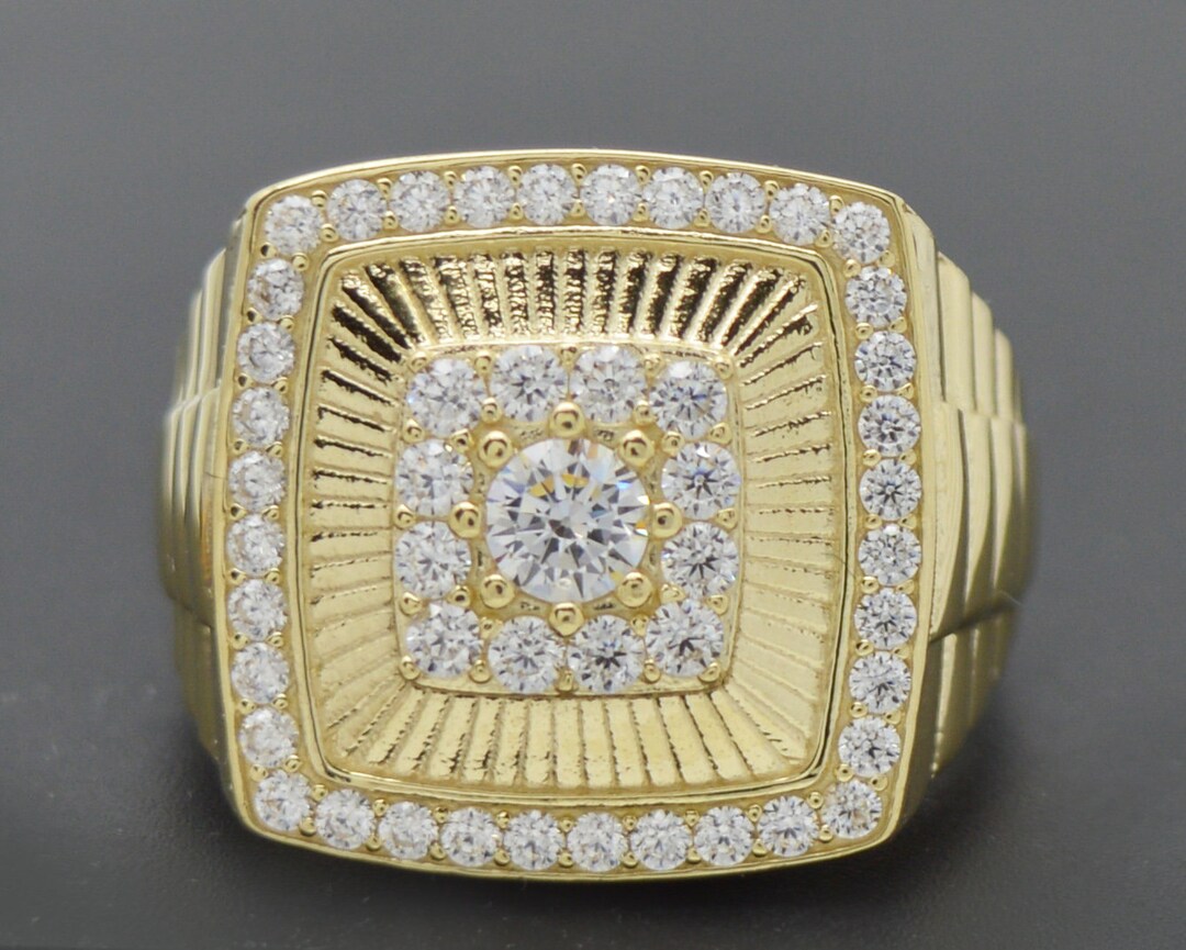 Real 10k Yellow Gold Men's Cz Nested Square Ring All Sizes 6.3gr | Men ...