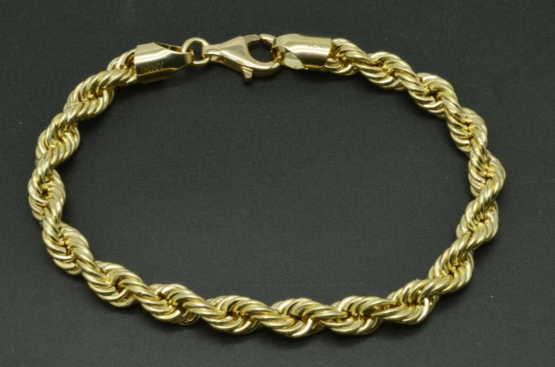 10K Yellow REAL GOLD Hollow Rope Chain Bracelet 6mm 7'' 8'' | Women ...