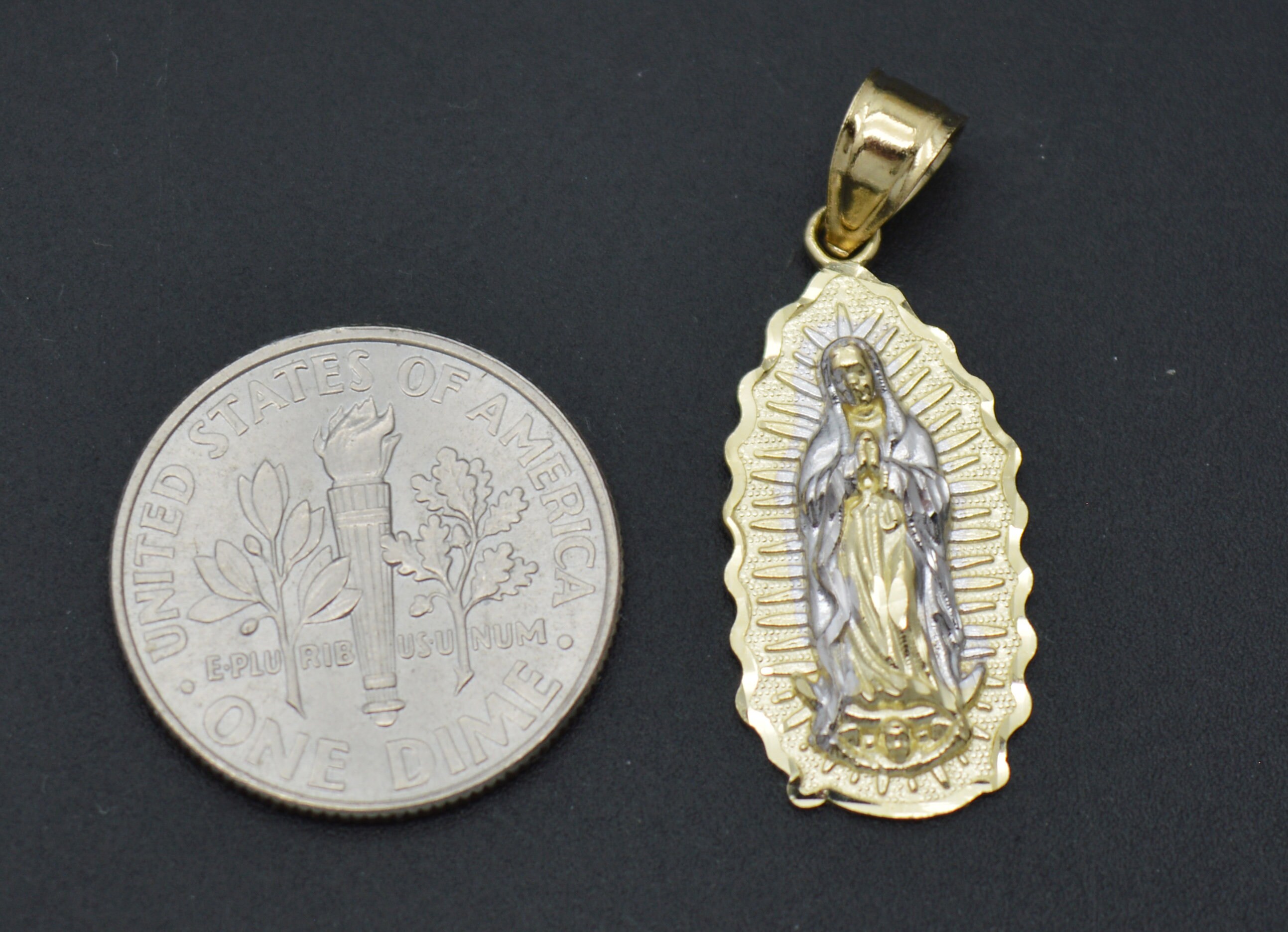Real 10K Yellow Solid Gold Medallion Lady Guadalupe Virgin Mary Pendant ...