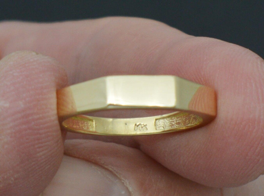 14K Solid Yellow Gold Shiny Flat Octagon Bolt Shape Ring 4.0mm All ...