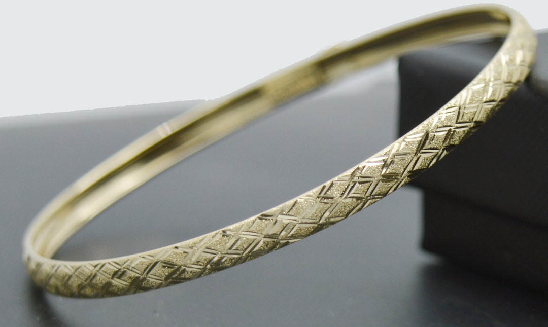 Real 10K Yellow Solid Gold X Design Hugs Diamond Cut Bangle Bracelet 3 ...