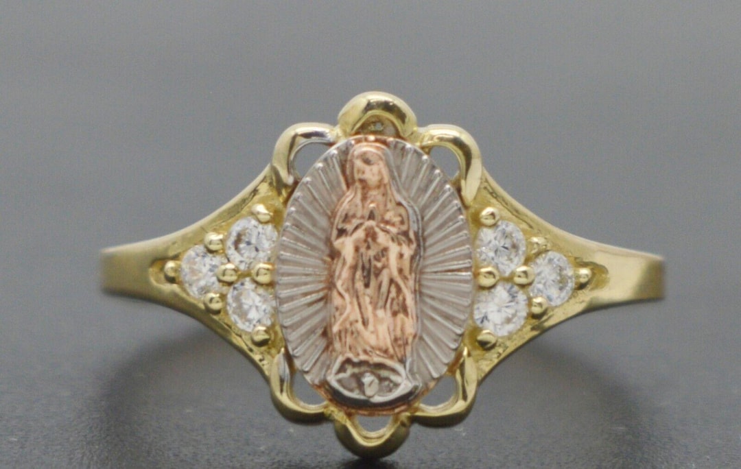 Real 10k Multi Tone Solid Gold Our Lady of Guadalupe Ring 11.5mm 1.8gr ...
