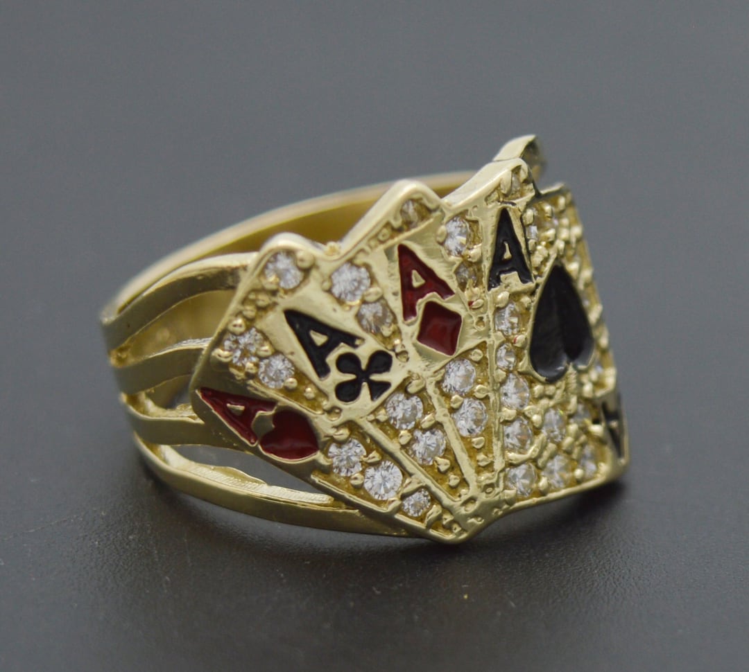 Real Solid 10K Yellow Gold Men's Casino Poker Card Ring ALL Sizes 4.9 ...