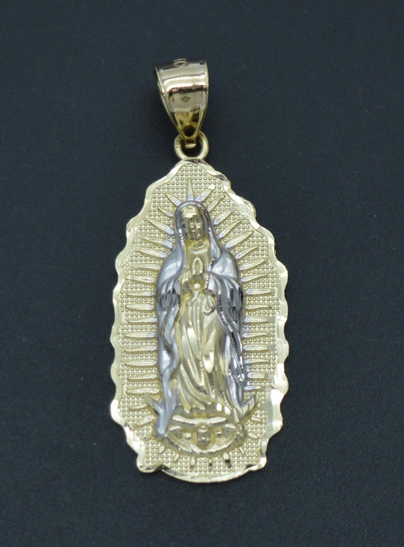 Real 10K Yellow Solid Gold Medallion Lady Guadalupe Virgin Mary Pendant ...
