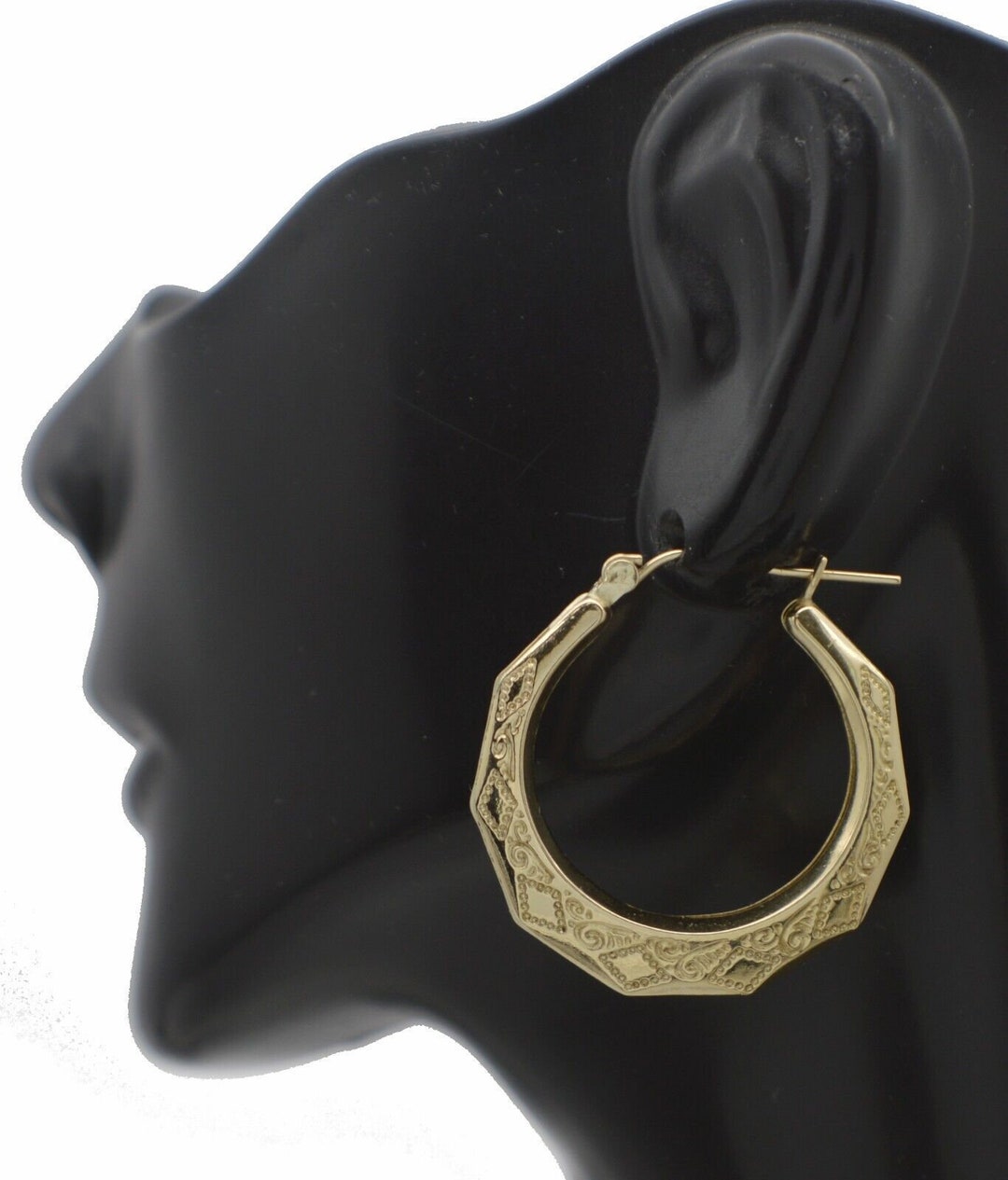 Real 10k Yellow Solid Gold Shiny Textured Hoop Plain Earrings Women 28 ...