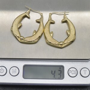 Real 10K Solid Yellow Gold Shiny Kissing Dolphin Love Hoop Earrings 4.3 ...