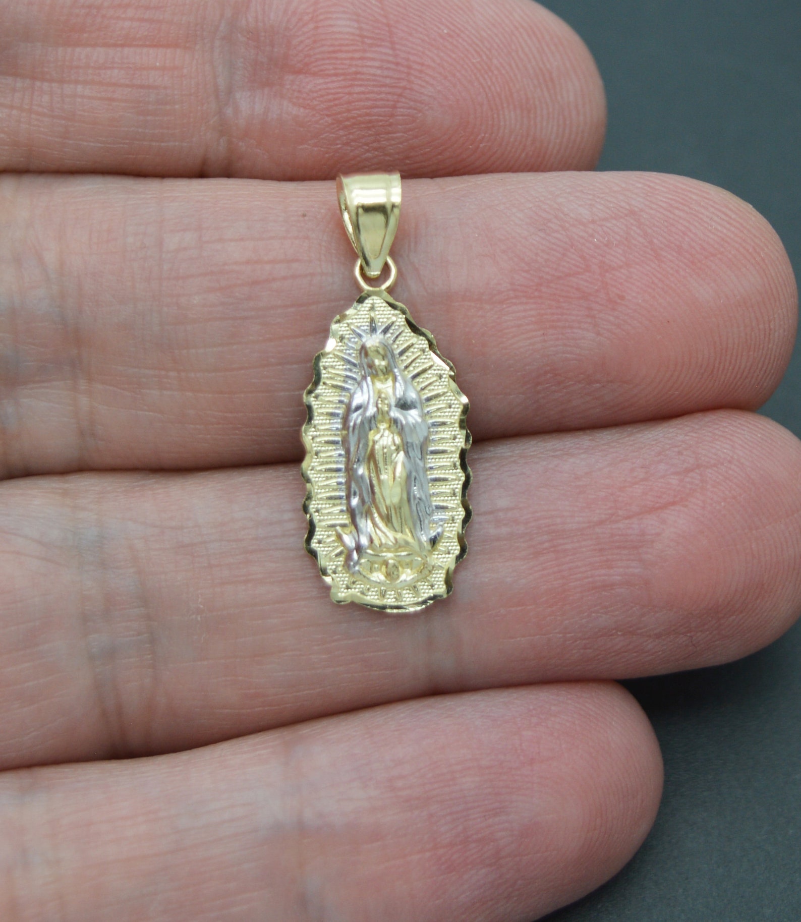 Real 10K Yellow Solid Gold Medallion Lady Guadalupe Virgin Mary Pendant ...