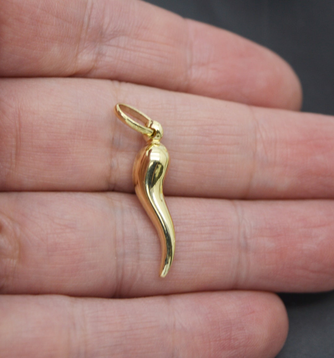Real 10K Solid Yellow Gold Good Luck Charm Cornicello Italian Horn ...