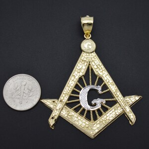 Real 10K Solid Yellow-white Gold Masonic Freemason Bling Charm Pendant ...