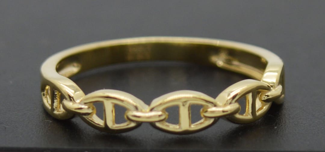 Real Solid 10K Yellow Gold Oval Mariner Link Stackable Ring 1.4gr All ...