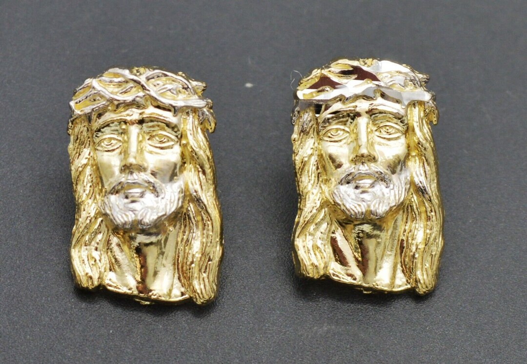 Real 10k Yellow Gold Jesus Head Diamond Cut Stud Earrings 2.7gr | Men ...