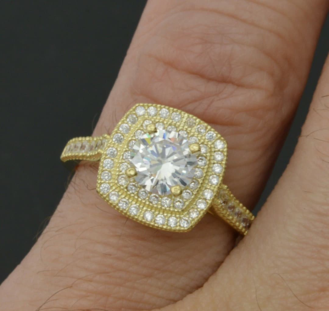 10k Solid Yellow Gold 2.00ct Created Round Diamond Engagement Ring ...