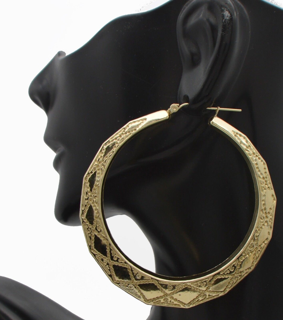 Real 10k Yellow Gold Shiny Big Octagon Door Knocker Hoop Earrings 60 ...