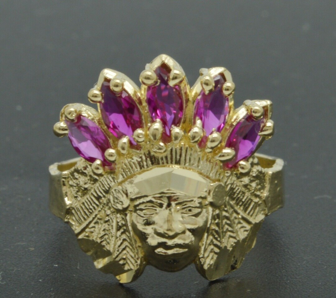 Woman's 10K Solid Yellow Gold Native American Indian Red CZ Ring ALL ...