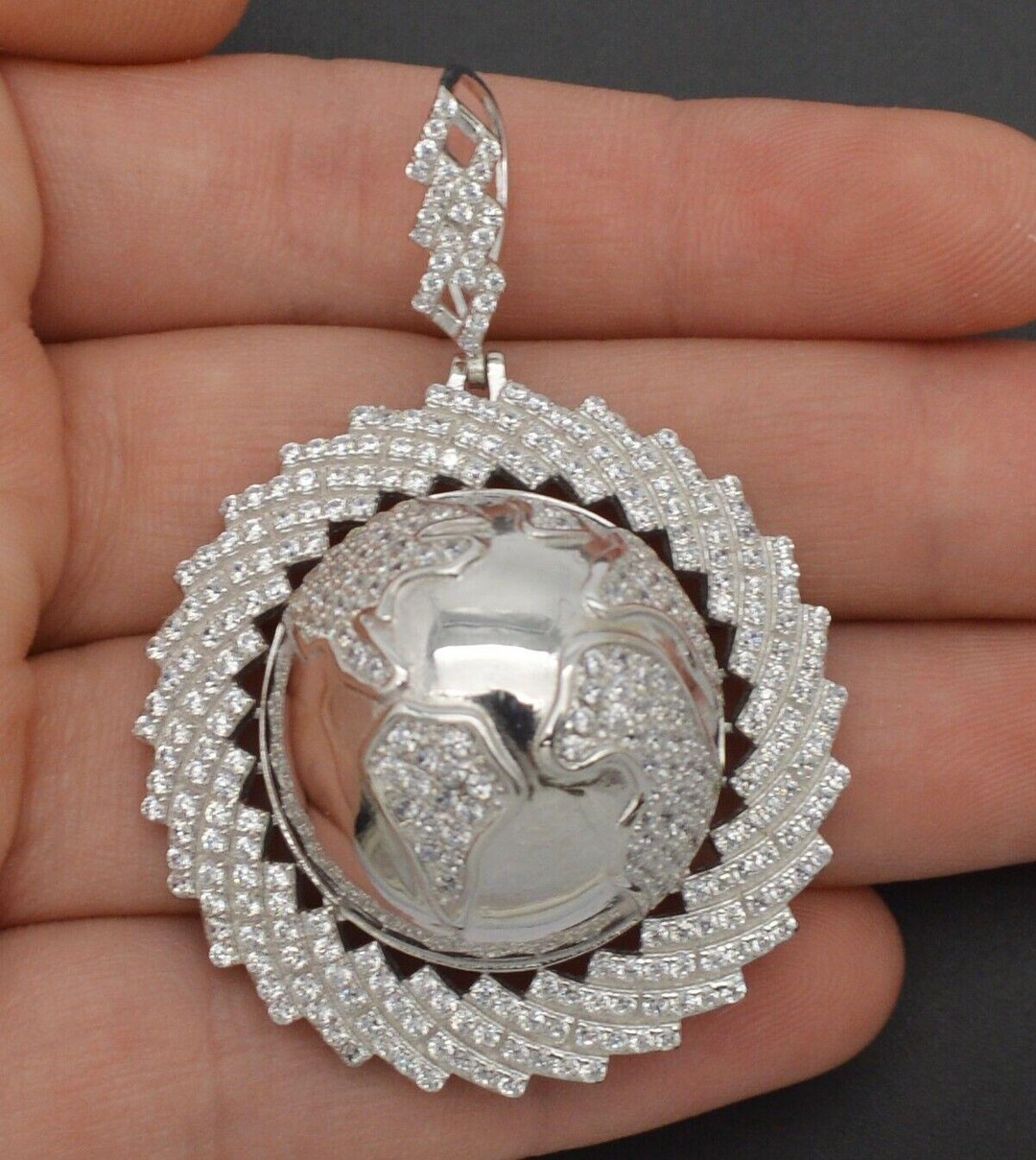 925 Sterling Silver Round World Globe World Map Pendant 15.3gr - Etsy