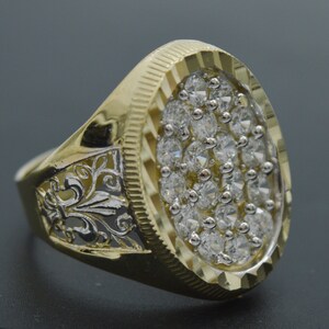 Real 10K Solid Yellow Gold Large Oval CZ Diamond Cut Men's Ring All ...
