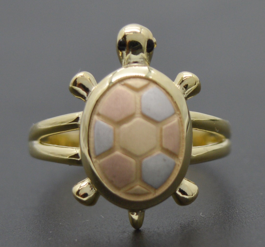 Real Solid 10K Tri-color Gold Shiny Turtle Textured Ring 2.5gr All ...