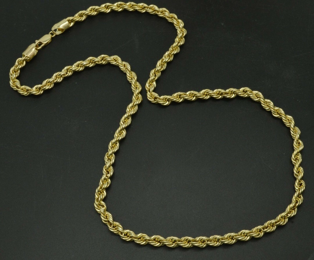 10K Yellow REAL GOLD Hollow Rope Chain Necklace 5mm 20'' 22" 24" 26 ...