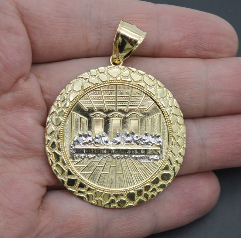 10k Solid Gold Last Supper Round Jesus Medallion Nugget Charm - Etsy