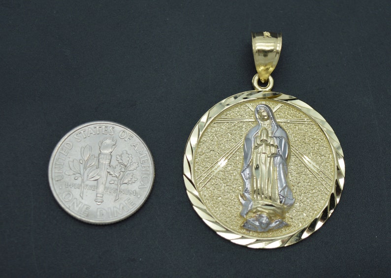 Real 10k Yellow Solid Gold Virgin Mary Medallion Pendant + Rope Chain ...