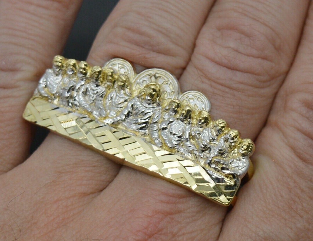 10K Yellow Gold Men's Last Supper Two Finger Ring 10.7 Grams | Men's ...