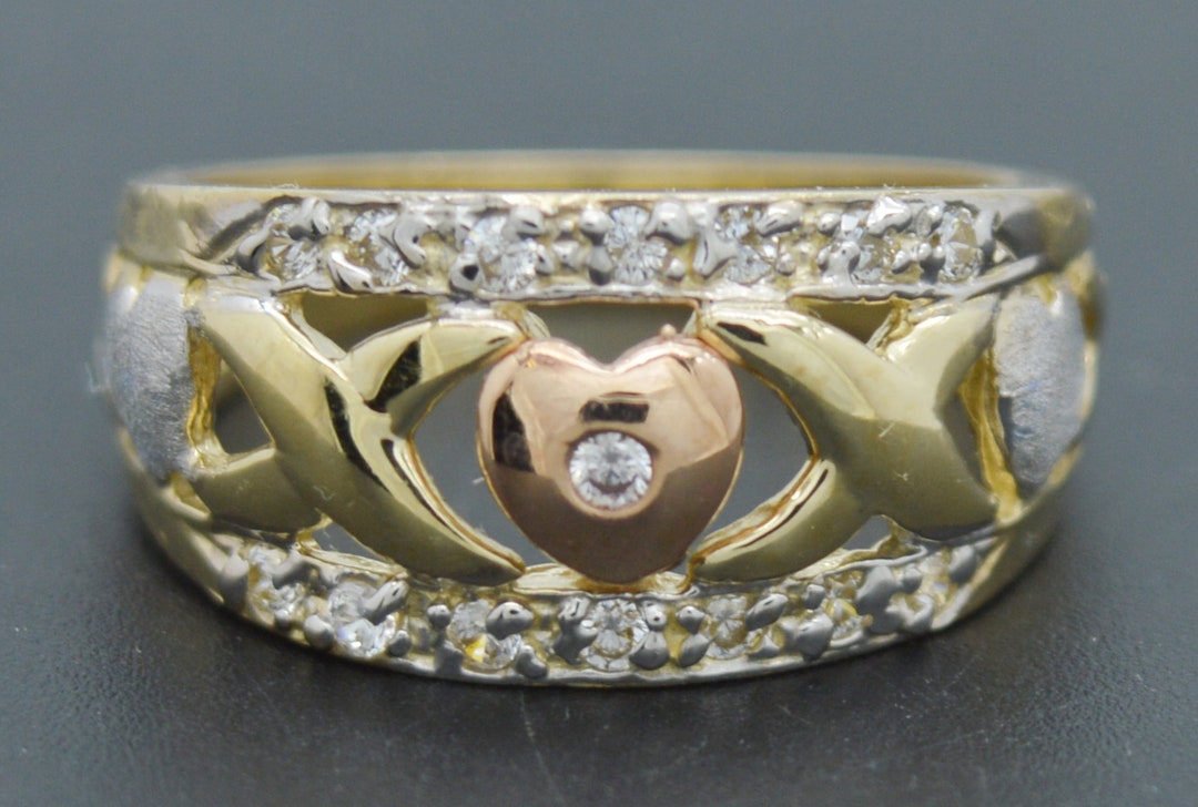 Real 10k Solid Multi Color Gold XO HEART Love Ring 10.1mm 4.1gr All ...