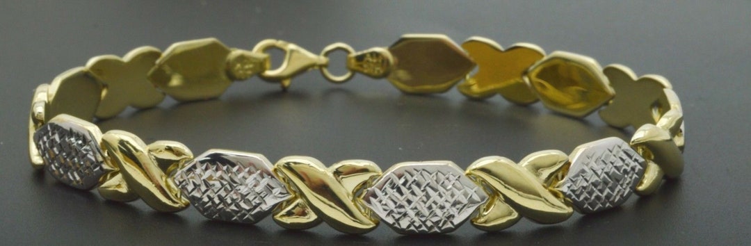 10k Solid Two-tone Gold "hugs & Kisses" XO Bracelet 7mm 71/4'' | Women ...