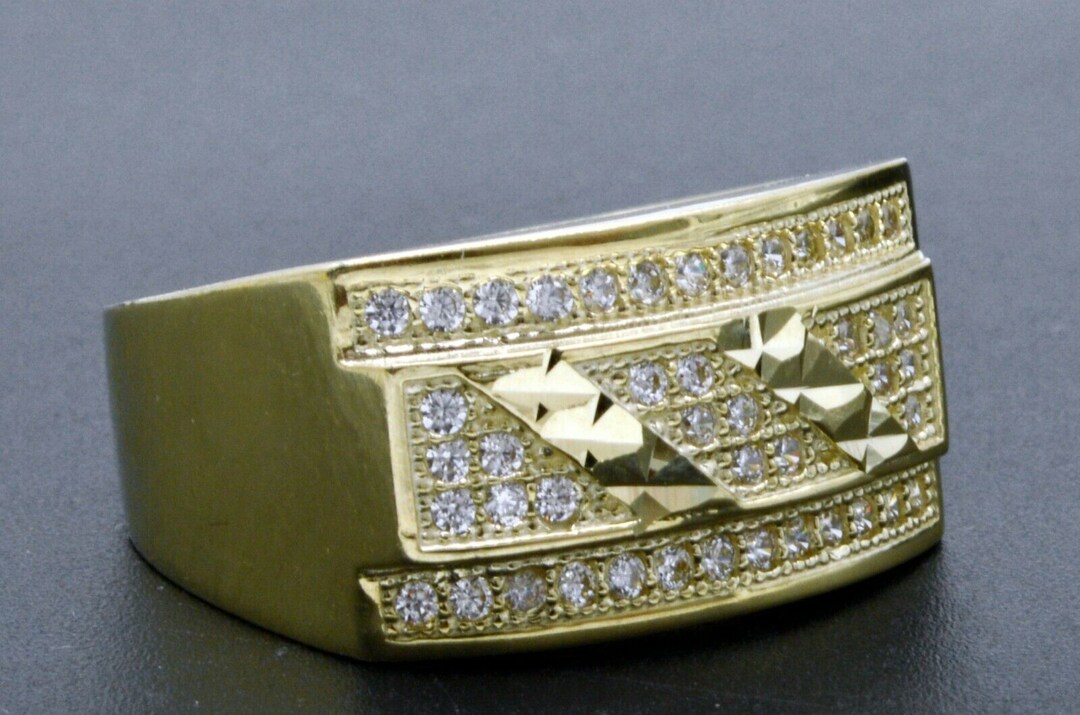 Real Solid 10K Yellow Gold Men's Wedding Band Micro Pave CZ Ring ALL ...