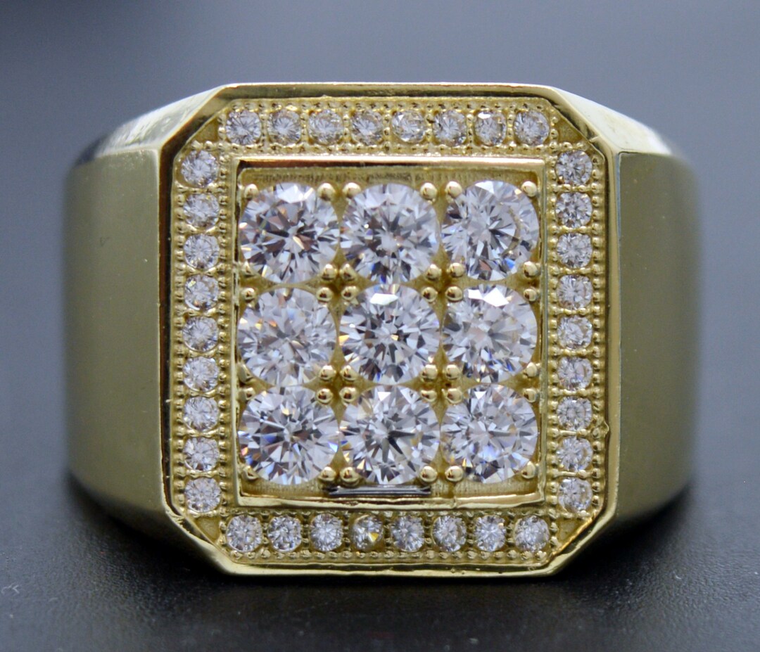 Real Solid 10K Yellow Gold Men's Square Statement Ring 16.4mm ALL Sizes ...