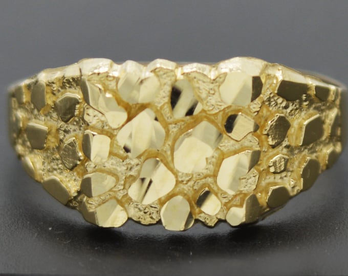 Real Solid 10K Yellow Gold Men's Nugget Square Ring 10.7mm ALL Sizes ...