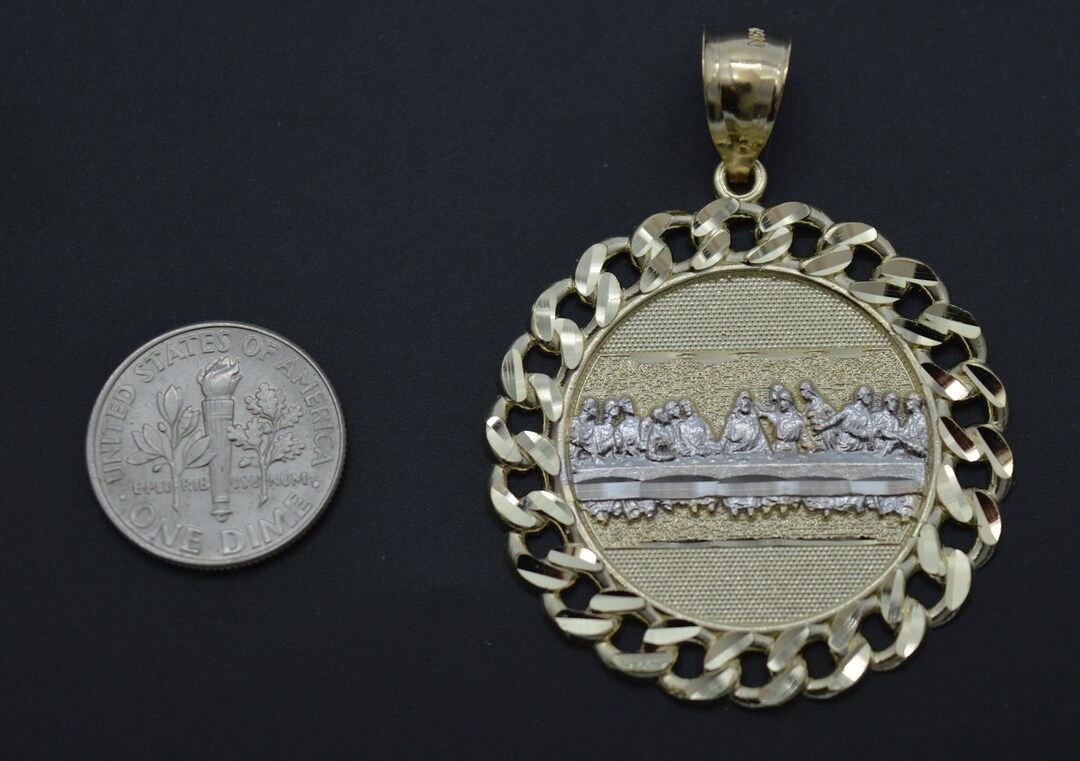 Real 10K Yellow Gold Last Supper Jesus Cuban Link Medallion Pendant 36 ...
