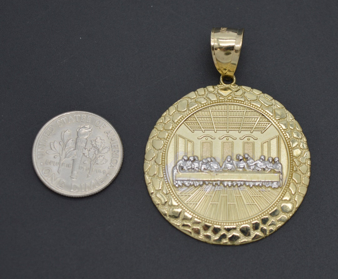 10k Solid Gold Last Supper Round Jesus Medallion Nugget Charm Pendant ...