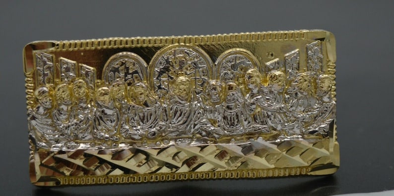 10K Solid Yellow Gold Men's Last Supper Two Finger Ring - Etsy
