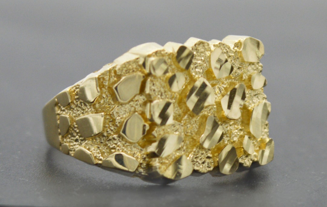 Real Solid 10K Yellow Gold Men's Nugget Square Ring 15mm ALL Sizes ...