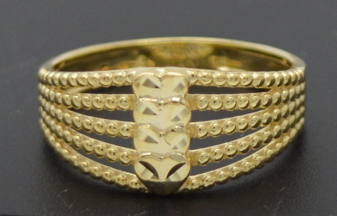 Real Solid 10K Yellow Gold Hearts Stackable Textured Ring All Sizes ...