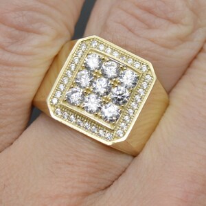 Real Solid 10K Yellow Gold Men's Square Statement Ring 16.4mm ALL Sizes ...