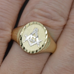 Real Solid 10K Yellow Gold 15mm Master Freemason Masonic Ring 3.9gr ALL ...