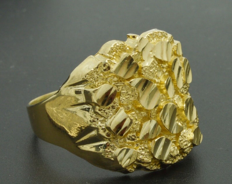 Real Solid 10K Yellow Gold BIG Men's Nugget Square Ring 20mm ALL Sizes ...