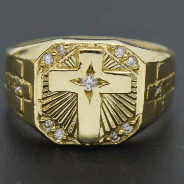 Mens Cross Ring Real Gold - Etsy