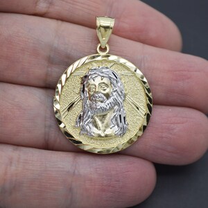 Real 10k Yellow Solid Gold Jesus Diamond Cut Medallion Pendant+rope ...