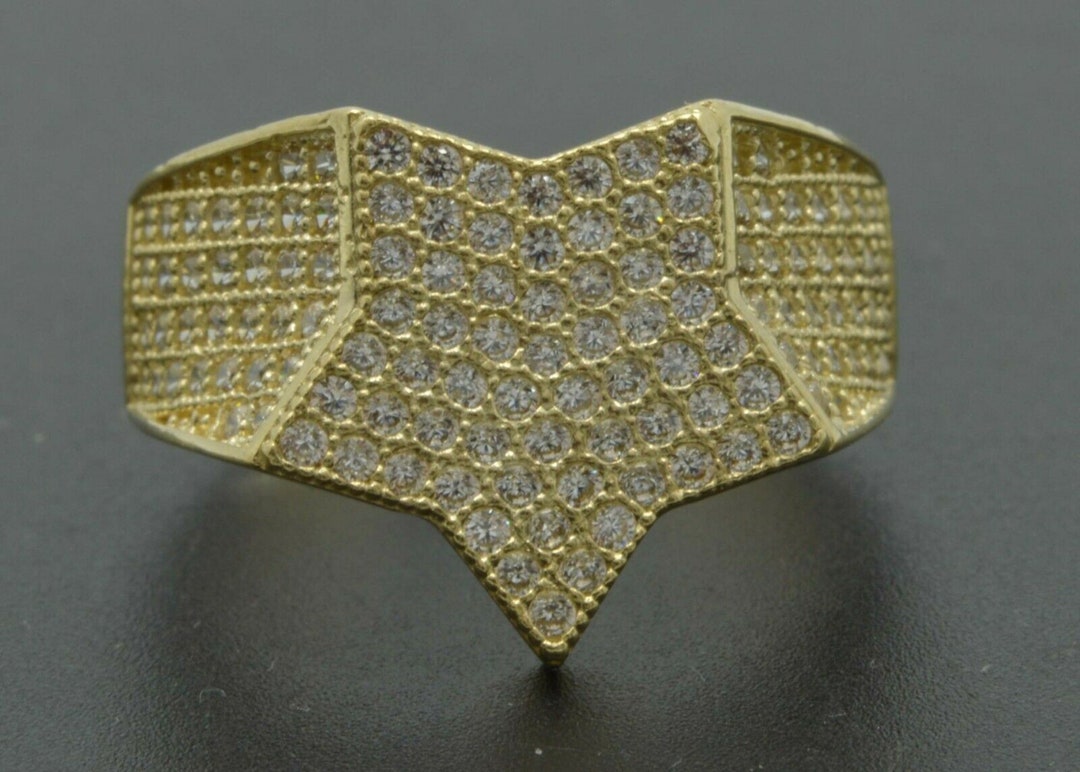 Real Solid 10K Yellow Gold Men's Beautiful Super Star CZ Ring 5.6 Grams ...