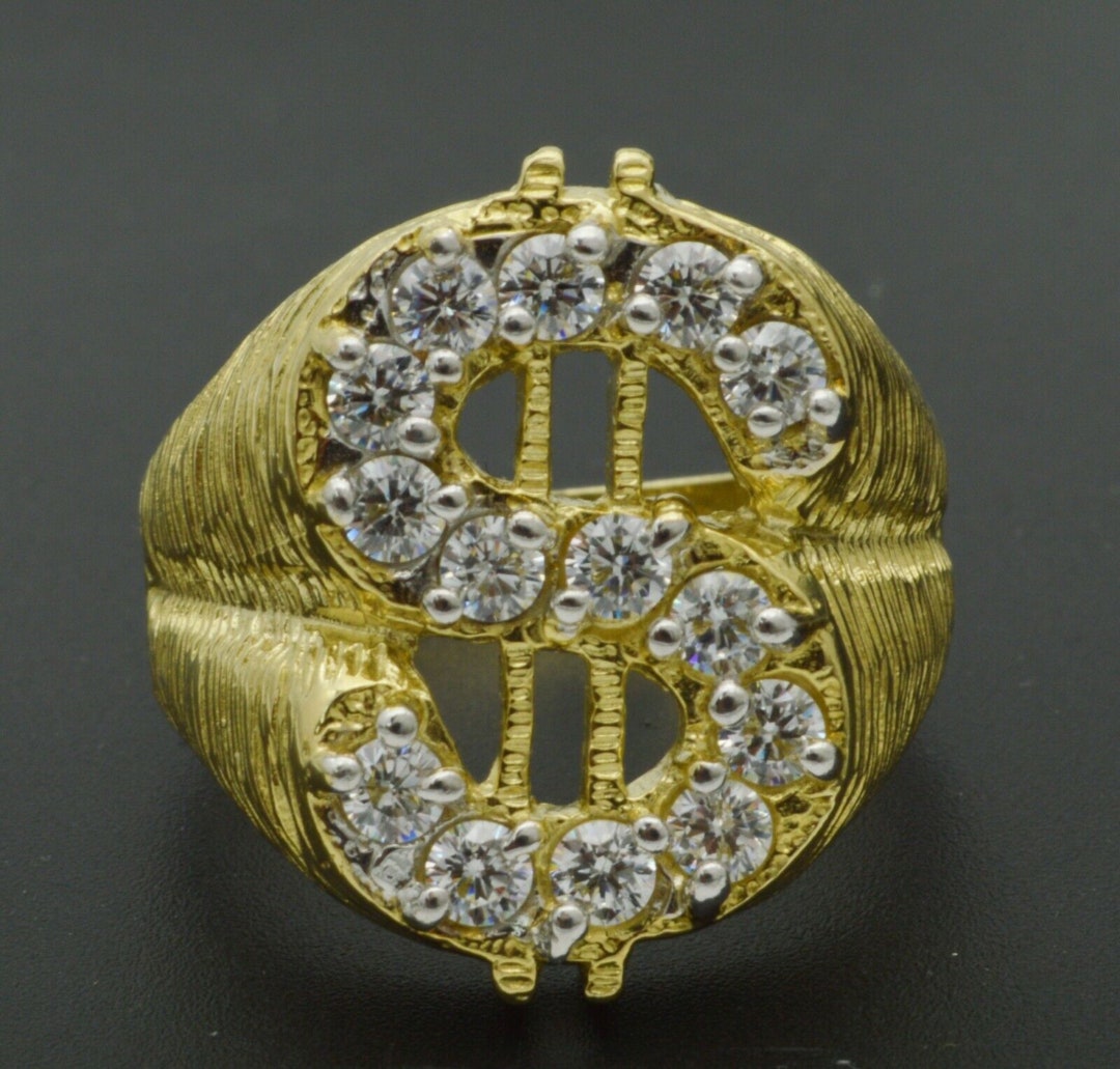 Real Solid 10K Yellow Gold Men's CZ Dollar Sign Ring ALL SIZES | Men's ...