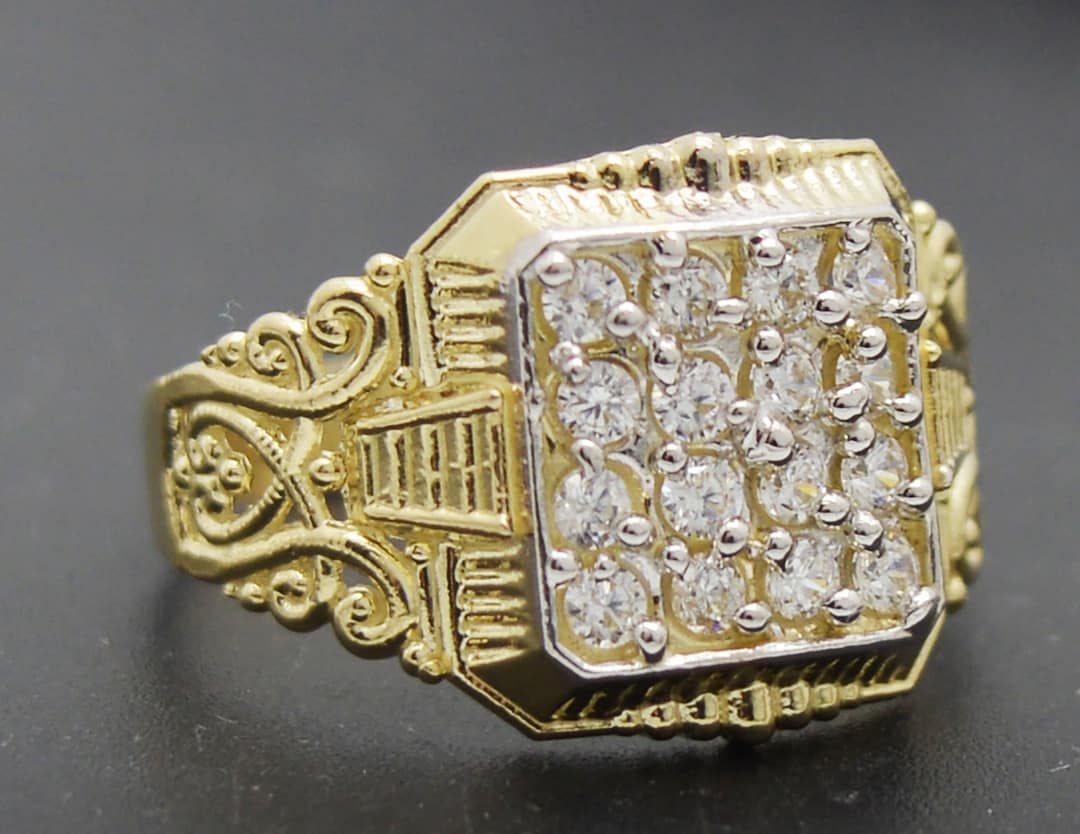 Real Solid 10K Yellow Gold Men's Pinky Square Ring CZ 14.3mm ALL Sizes ...