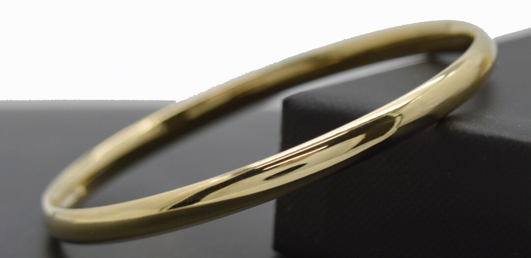 Real Solid 10K Yellow Gold 5mm All Shiny Polished Bangle Bracelet 4.1gr ...