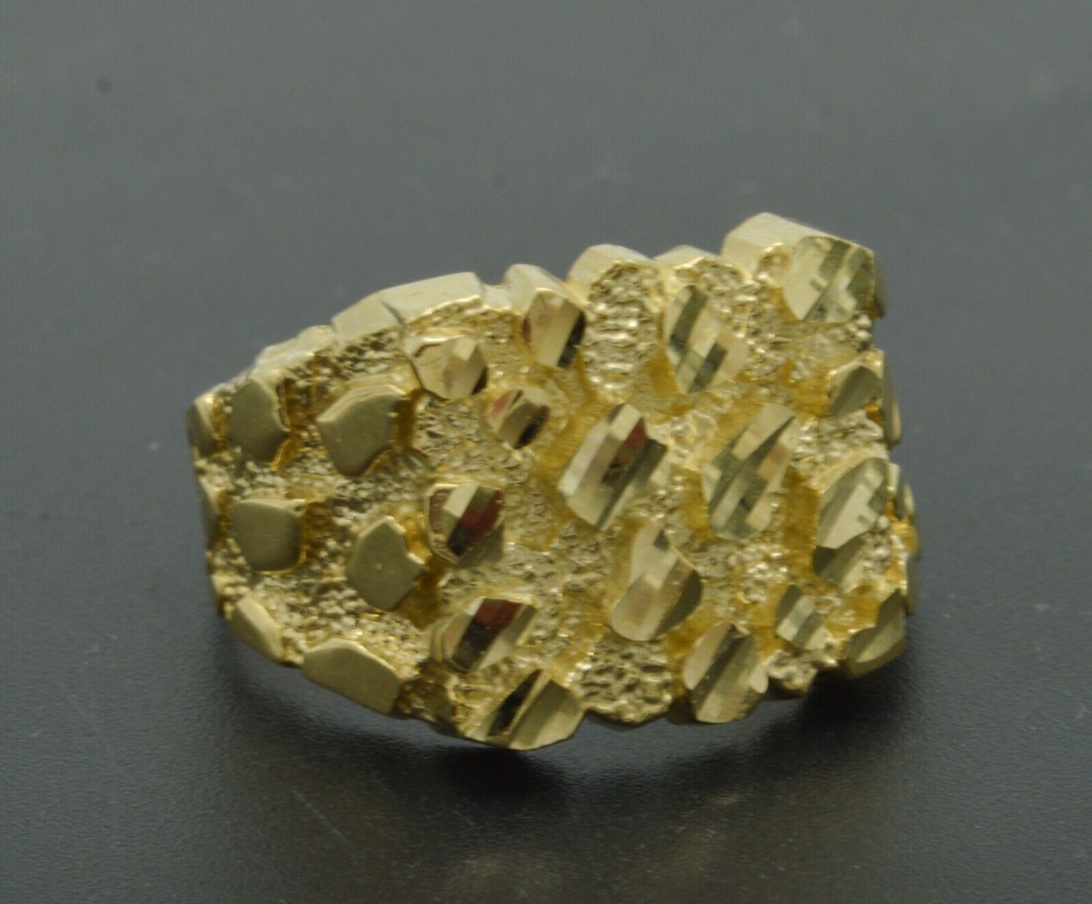 Real Solid 10K Yellow Gold Men's Nugget Square Ring 15mm ALL Sizes Men ...