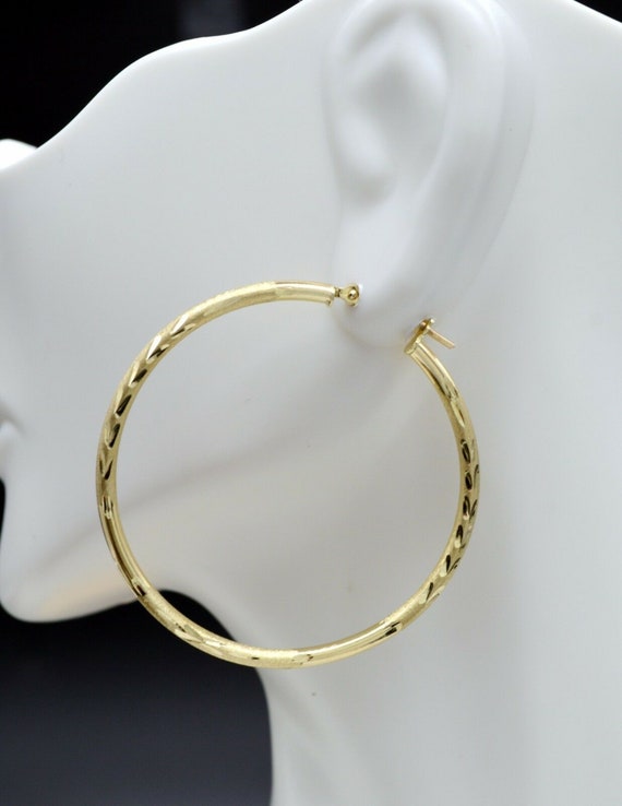 1.4 10k Solid Yellow Gold Large Hoop Diamond Cut Earrings 35mm X2mm 2.1GR Women Jewelry Earrings Solid 10k Gold Hoop Earrings Etsy